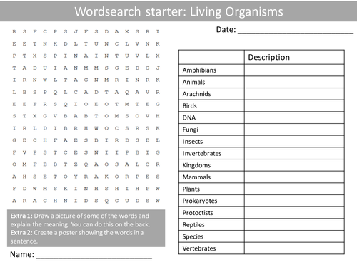 Science Biology Living Organisms Wordsearch Crossword Anagrams Keyword ...