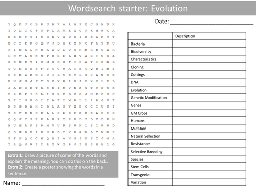 Science Biology Evolution Wordsearch Crossword Anagrams Keyword ...