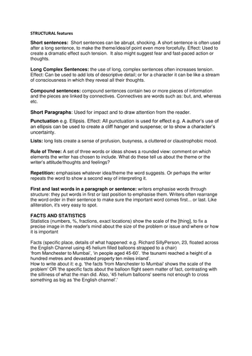 List of structural features in English | Teaching Resources