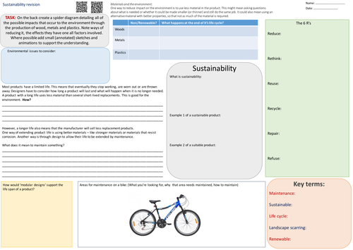 independent sustainability revision sheet | Teaching Resources