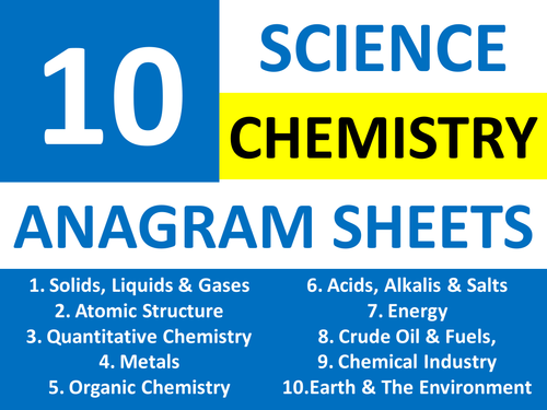 10 Anagrams Sheets Science Chemistry Anagram Cover Homework Plenary ...