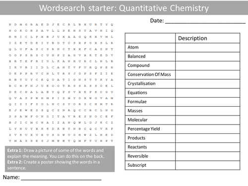 Science Chemistry Quantitative Wordsearch Crossword Anagrams Keyword ...