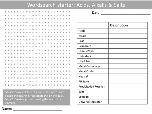 Science Chemistry Acids Alkalis Salts Wordsearch Crossword Anagrams ...