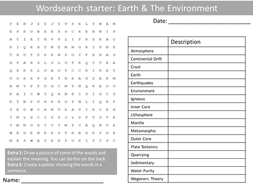 Science Chemistry Earth & Environment Wordsearch Crossword Anagrams ...