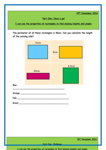 Year 5 Maths Lesson: I can use the properties of rectangles to find missing lengths and angles ...