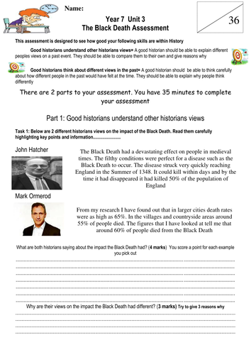 Black Death History key stage 3 assessment | Teaching Resources