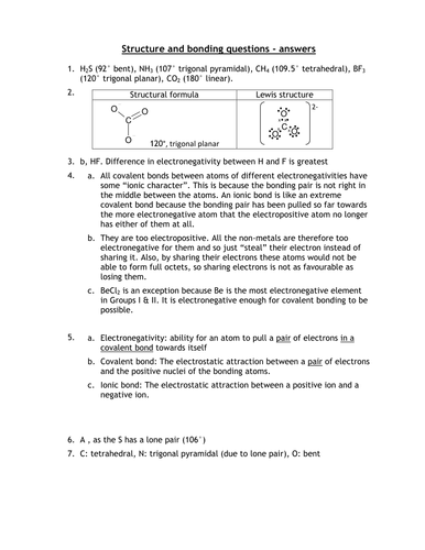 Structre and bonding questions | Teaching Resources