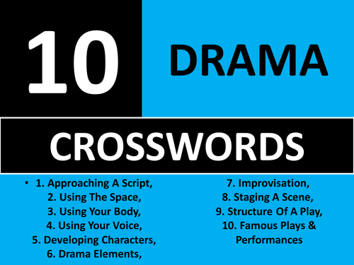10 Crosswords Drama GCSE or KS3 Keyword Starters Crossword Homework or ...
