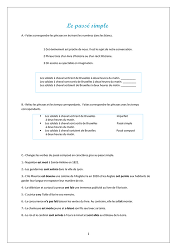 Le passé simple (1) | Teaching Resources