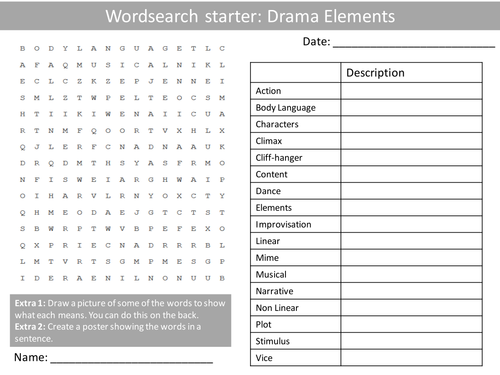 Drama Dramatic Elements Wordsearch Crossword Anagrams Keyword Starters ...