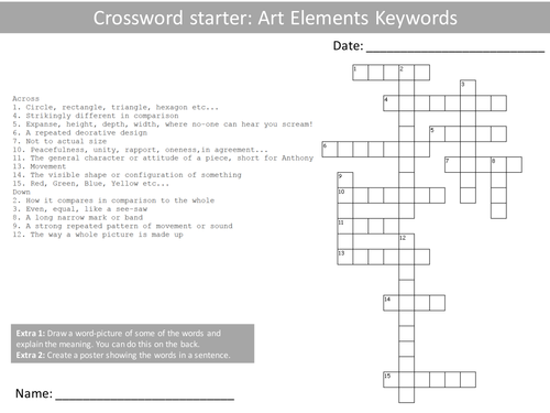 10 Crosswords Art Keyword Starters KS3 GCSE Crossword Homework Plenary ...