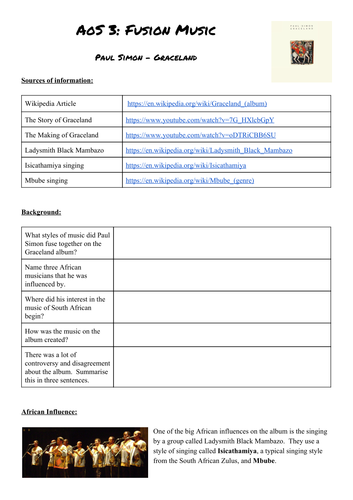 AQA GCSE Music - Fusion Music: Graceland | Teaching Resources AQA GCSE Music - Fusion Music: Graceland | Teaching Resources