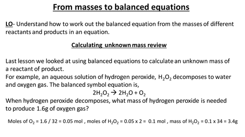 From masses and moles to balanced equations (for new GCSE Chemistry ...