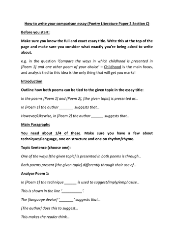 AQA Poetry Comparison Literature Paper 2 | Teaching Resources