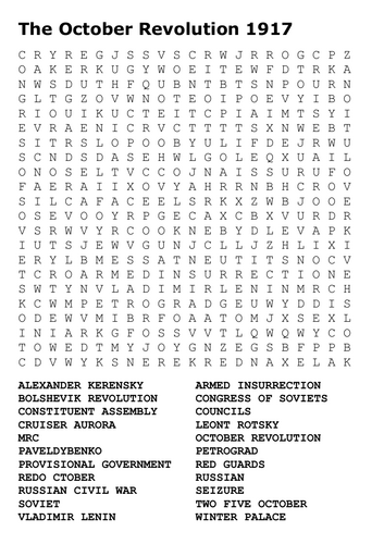 The October Revolution 1917 Word Search | Teaching Resources