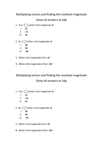 Multiplying vectors and finding the resultant magnitude | Teaching ...
