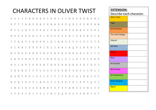 Characters in Oliver Twist wordsearch | Teaching Resources