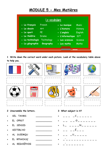 Les matieres / Subjects in French | Teaching Resources