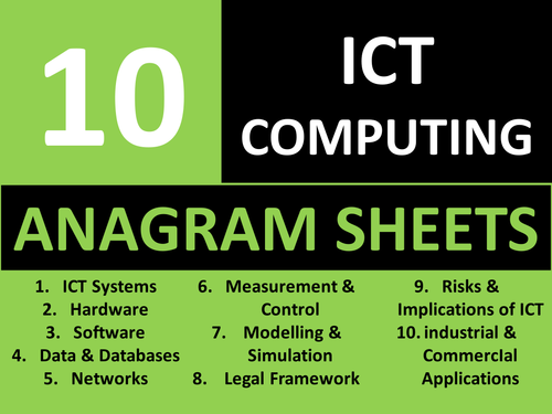 10 Anagram Sheets ICT Computing GCSE or KS3 Keyword Starters Crossword ...