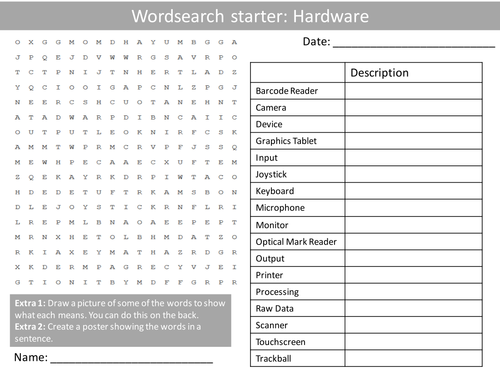 ICT Computing Hardware KS3 GCSE Wordsearch Crossword Anagrams Alphabet ...
