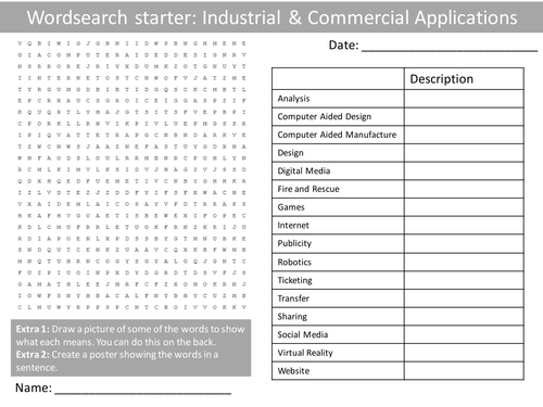 ICT Computing Industrial Applications KS3 GCSE Wordsearch Crossword ...