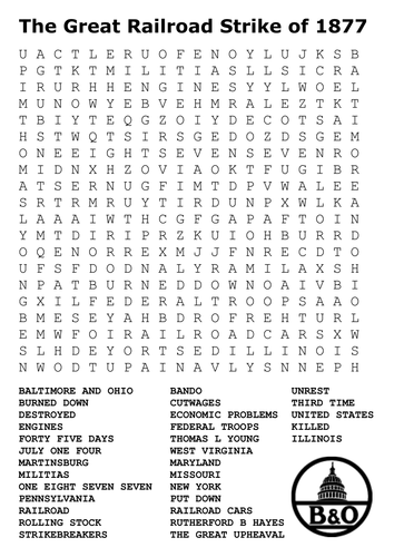 The Great Railroad Strike of 1877 Word Search | Teaching Resources