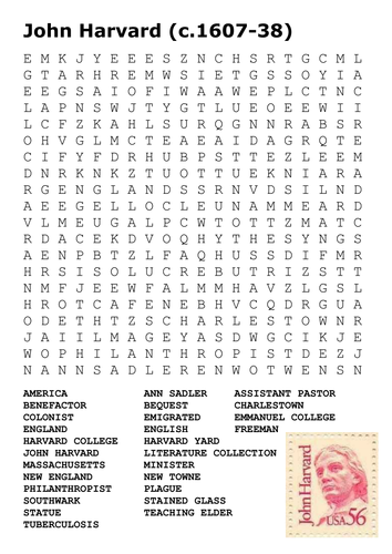 John Harvard Word Search | Teaching Resources