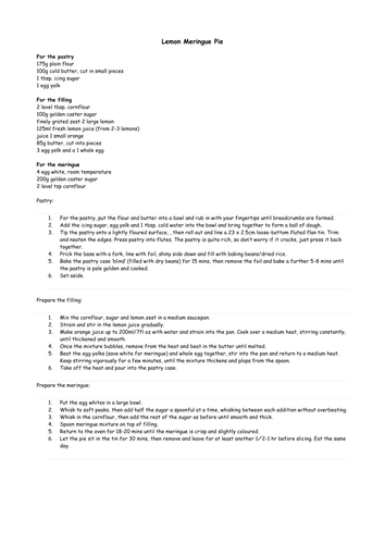 Lemon Meringue Pie | Teaching Resources