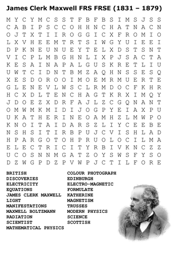 James Clerk Maxwell Word Search | Teaching Resources