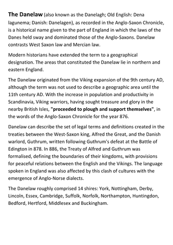 The Danelaw Handout - Middle Ages | Teaching Resources