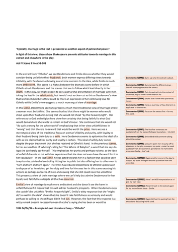 "Othello" A'Level Literature - example essay with annotations ...