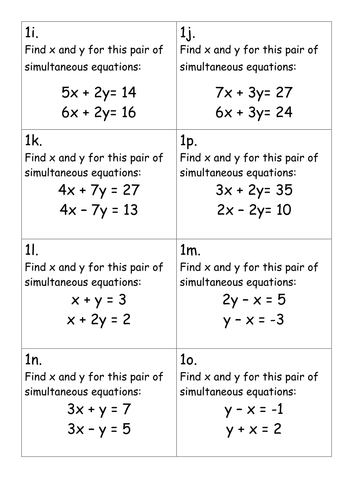 Differentiated Simultaneous Equations activity | Teaching Resources