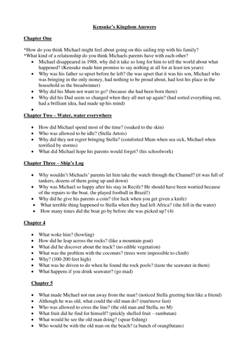 Kensuke's Kingdom Michael Morpurgo chapter questions comprehension ...