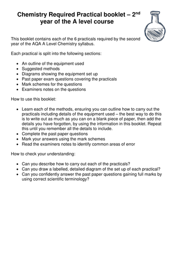 AQA 2nd year of A level Chemistry Required practicals booklet ...
