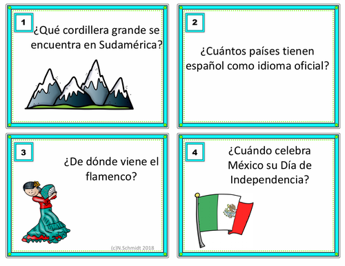 Spanish Game Trivia Task Cards ~ Concurso de Preguntas Triviales ~ Sub ...