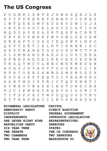 The US Congress Word Search | Teaching Resources