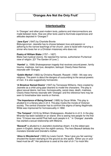 A resource for A level students about the intertextuality in 'Oranges ...