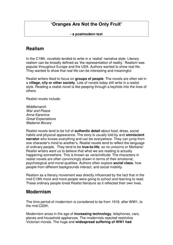'Oranges Are Not the Only Fruit' and postmodernism | Teaching Resources