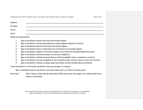 Análisis estructural, lingüístico, literario y sociológico de En el ...