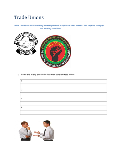 Trade Unions Worksheet with solutions | Teaching Resources