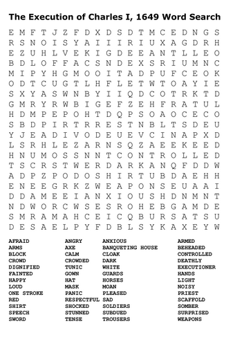The Execution of Charles I Word Search | Teaching Resources