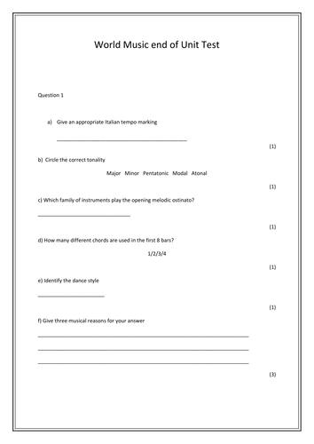World Music Test | Teaching Resources