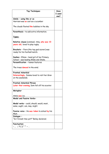 Year 6 Writing Check List | Teaching Resources