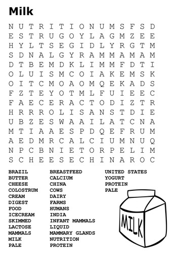 Milk Word Search by sfy773 | Teaching Resources