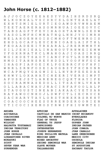 John Horse Word Search | Teaching Resources
