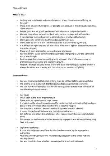 War and Peace ethics | Teaching Resources