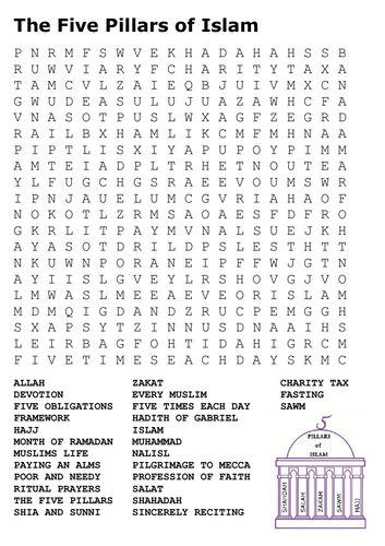 The Five Pillars of Islam Word Search | Teaching Resources