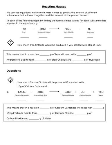 Reacting Masses | Teaching Resources