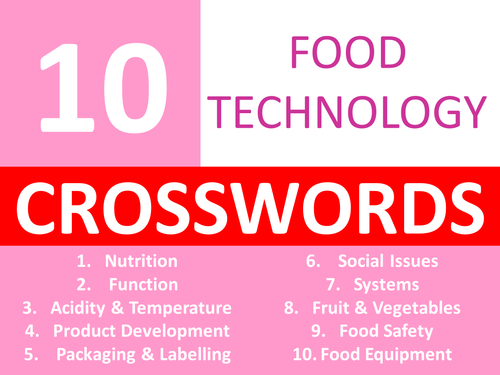 10 Food Technology Crosswords KS3 GCSE Keyword Starters Crossword Cover ...