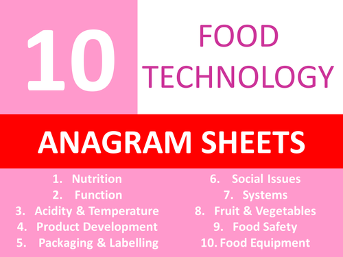 10 Food Technology Anagram Sheets KS3 GCSE Keyword Starters Wordsearch ...